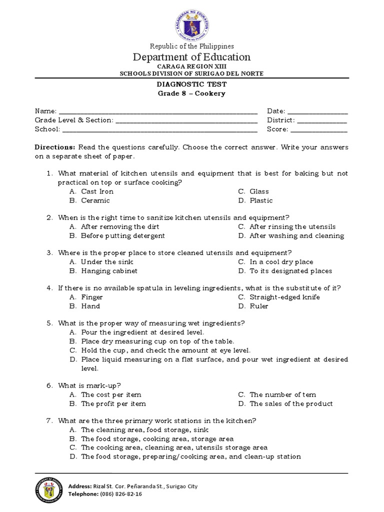 Grade 8 Cookery | PDF | Kitchen Utensil | Kitchen
