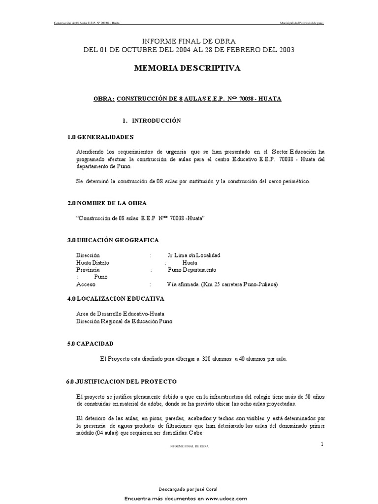 Informe Final de Obra Huata | PDF | Fundación (Ingeniería ...