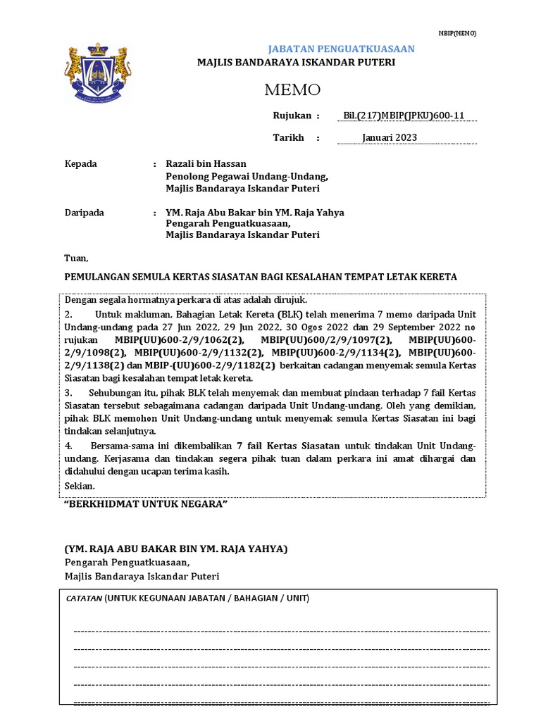 Memo Pemulangan | PDF