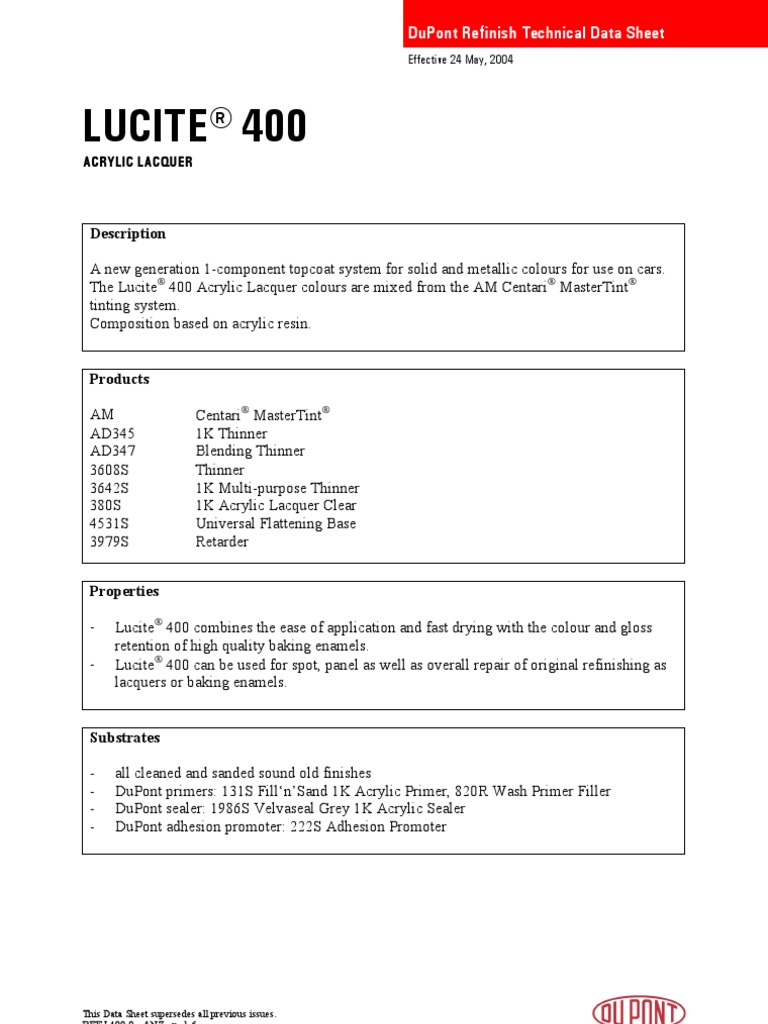 Lucite400 Acrylic LQ TDS | PDF | Poly(Methyl Methacrylate) | Building ...