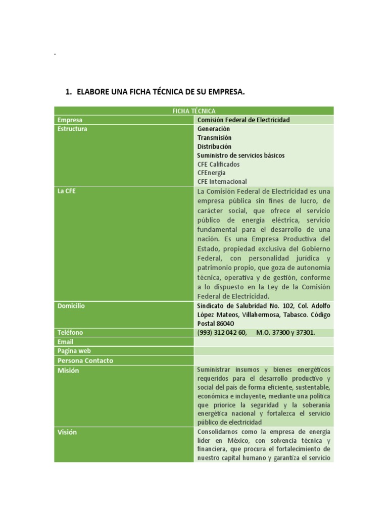 Ficha Técnica de La Empresa Cfe | PDF | Economias