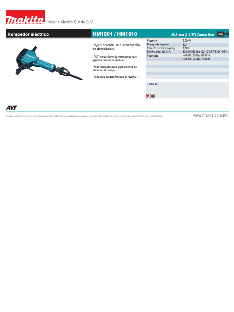 Ficha - HM1801-HM1810 - ROMPEDORA ELECTRICA | PDF