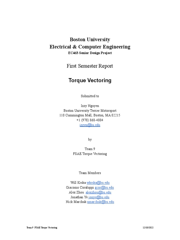 EC463 Torque Vectoring Project Report | PDF | Control Theory | Microcontroller