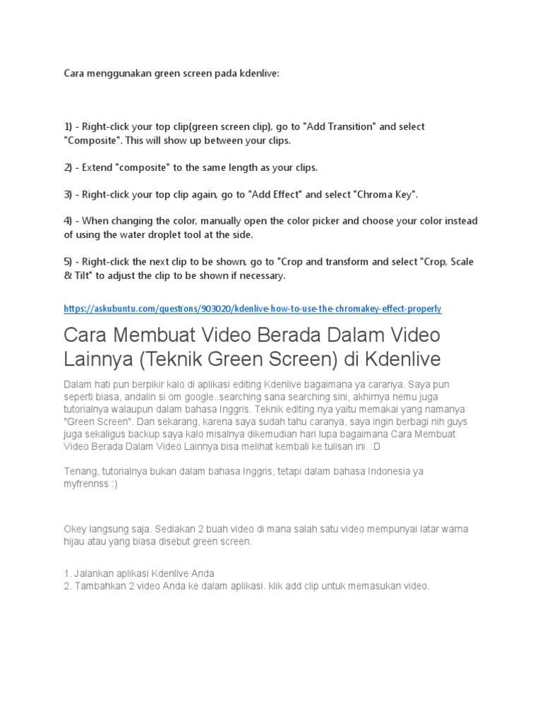 Cara Menggunakan Green Screen Pada Kdenlive | PDF