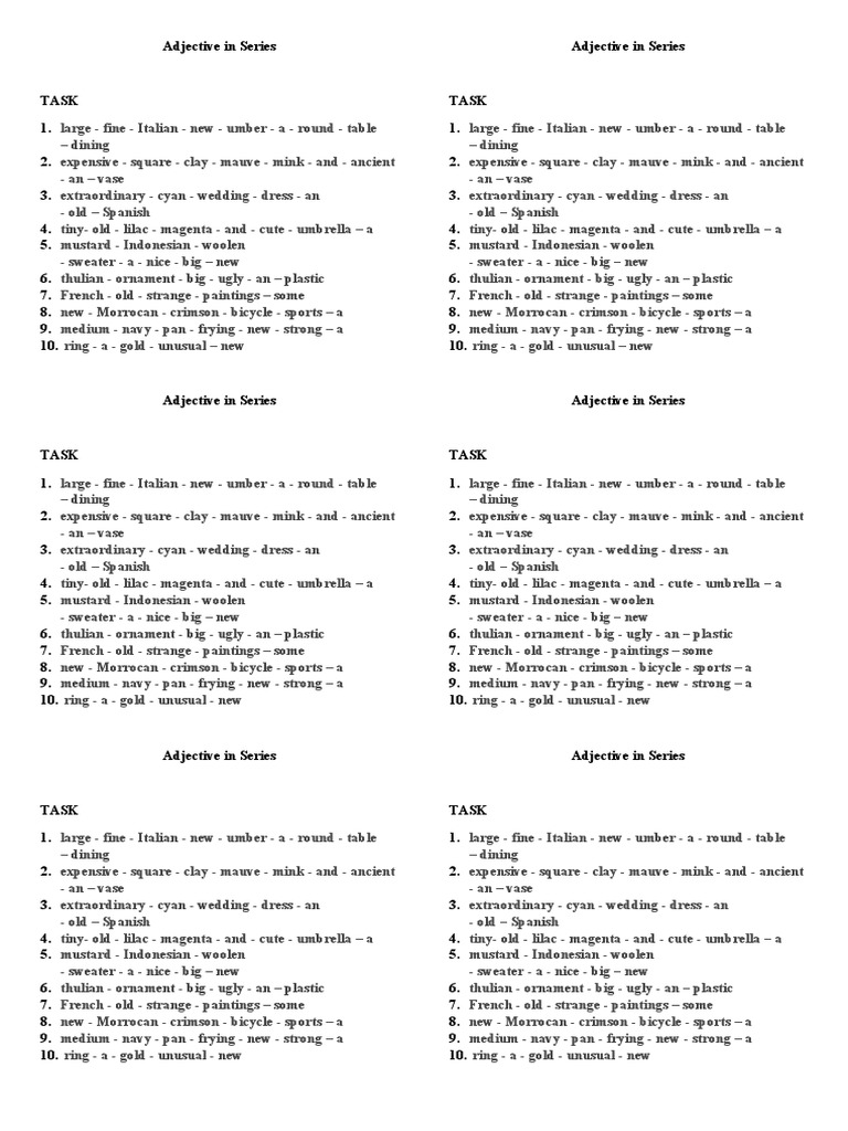 Adjective Descriptions of Various Objects | PDF | Color