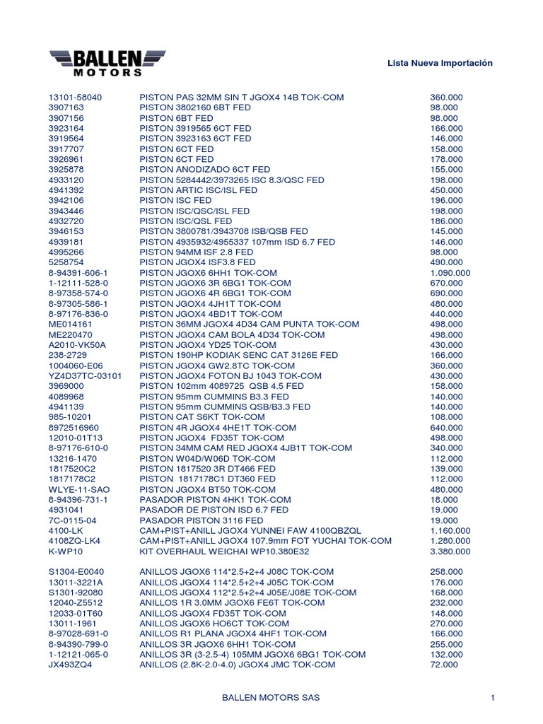 Piston and Engine Parts Catalog | PDF | Engine Technology | Internal ...