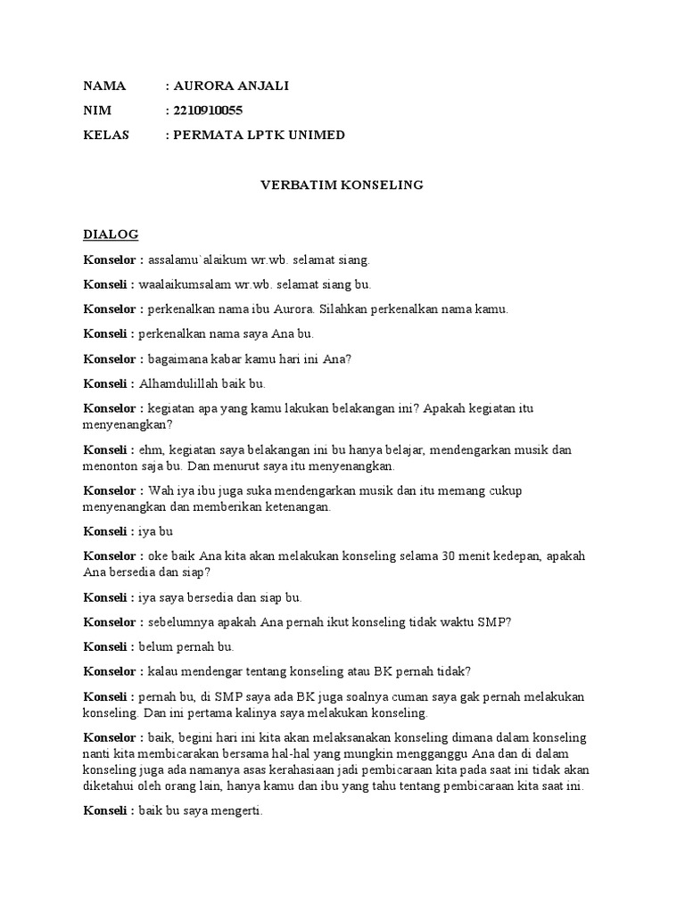 Verbatim Konseling Individual Teknik Social Skill Training | PDF | Pengembangan Diri