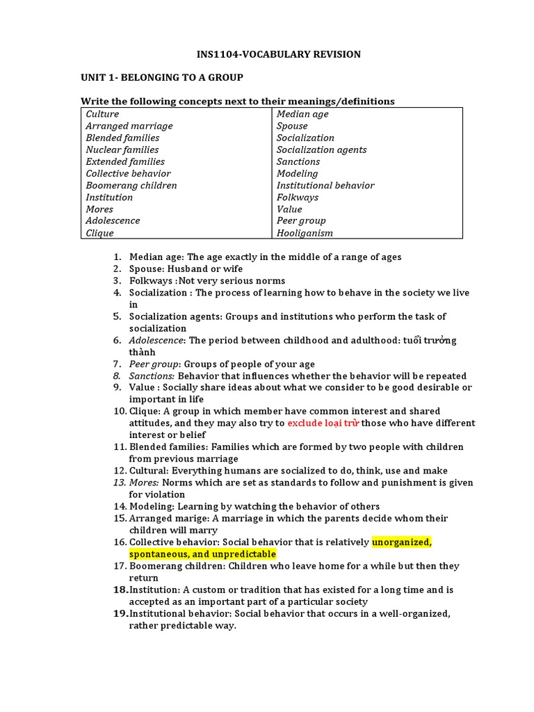 Vocabulary Revision: Social Concepts Guide | PDF | Crimes | Crime ...