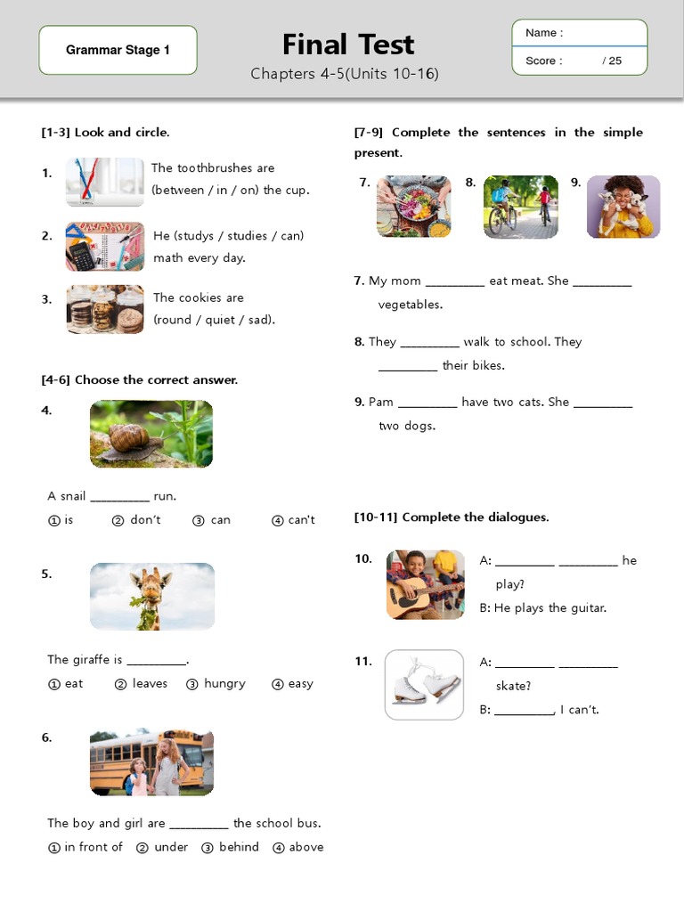 Grammar Stage 1 - Final Test | PDF