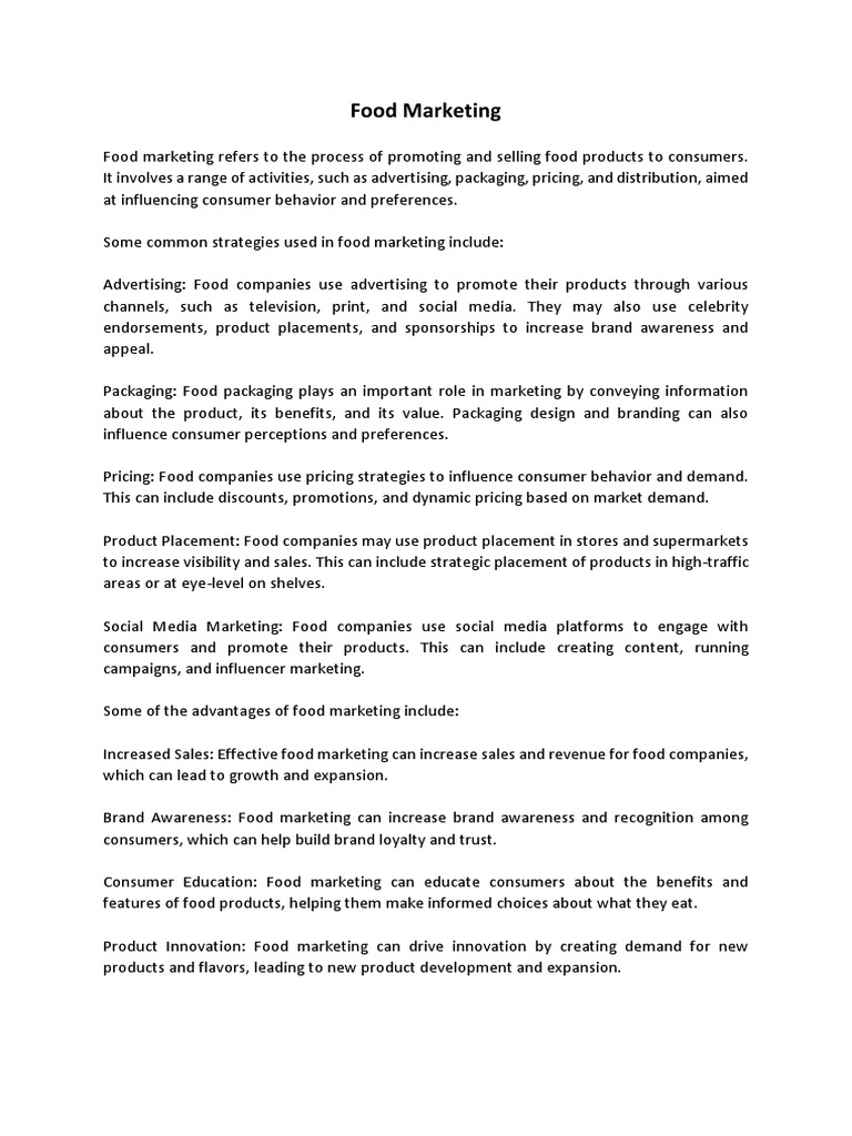 Food Marketing Reflection | PDF