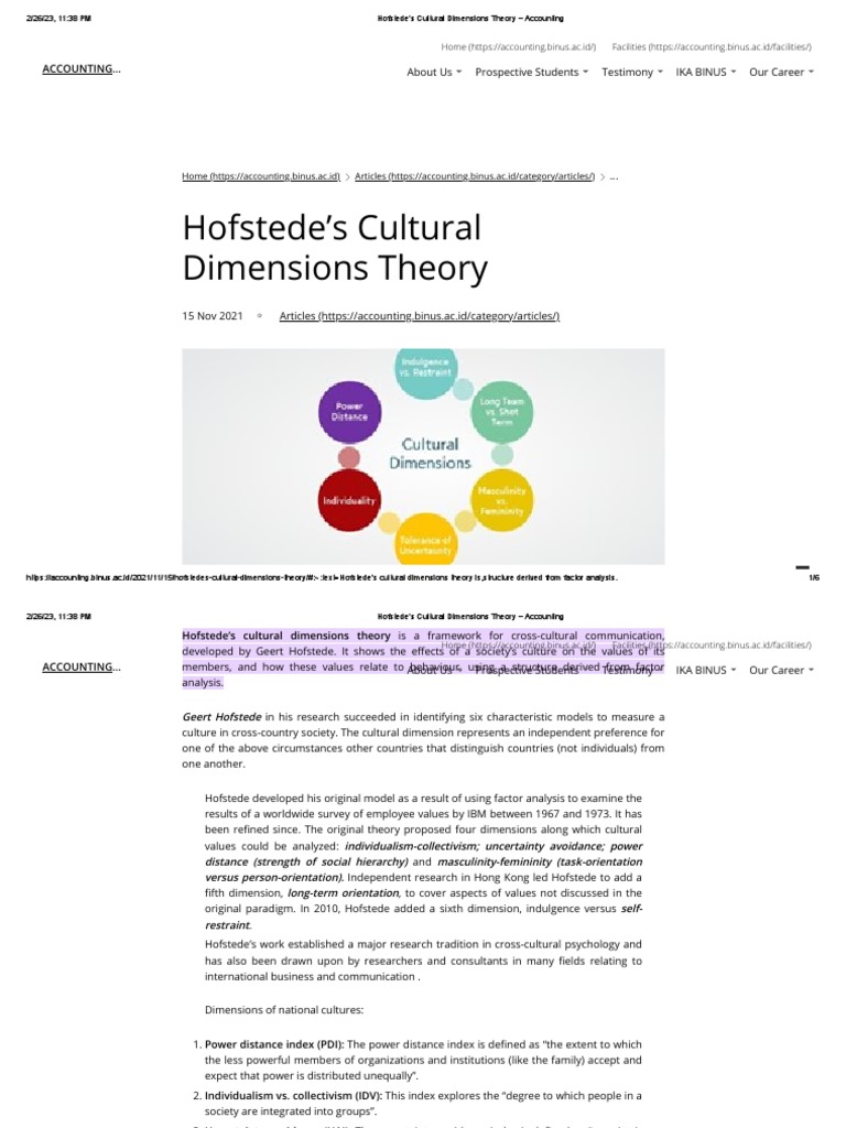 Hofstedes Cultural Dimensions Theory Accounting | PDF | Psychology ...