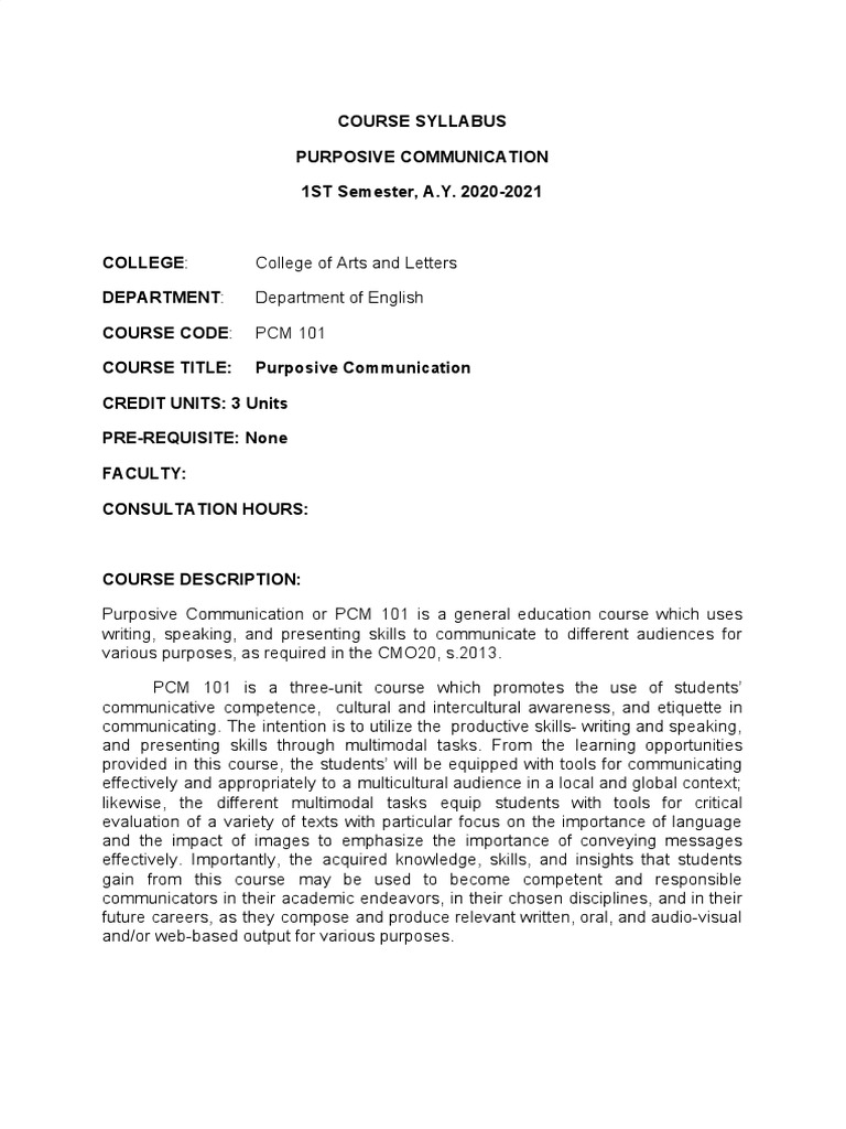 04 Course Syllabus | PDF | Reading Comprehension | Communication