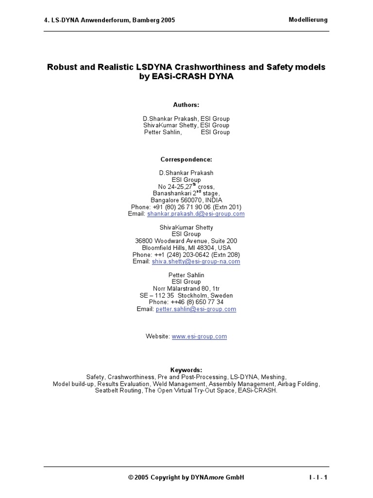 Robust and Realistic LSDYNA Crashworthiness and Safety Models by Easi ...