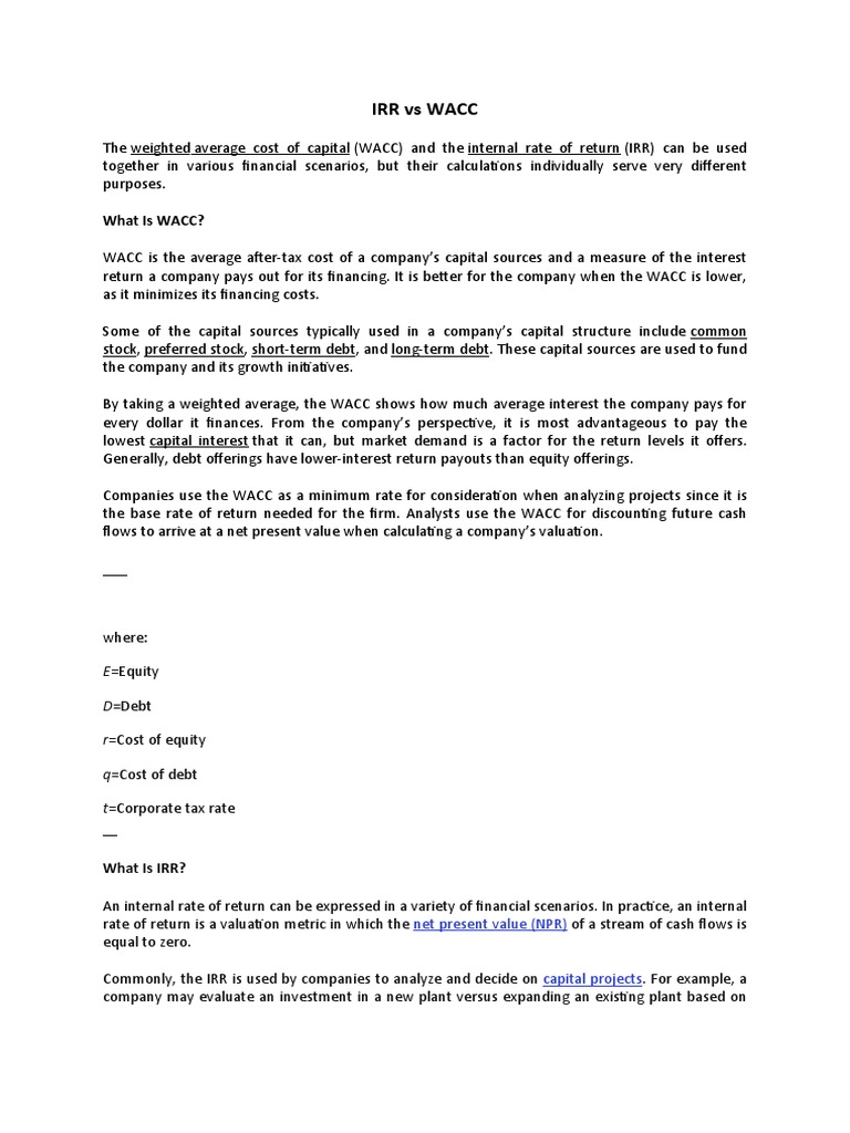 Irr VS Wacc | PDF | Internal Rate Of Return | Net Present Value