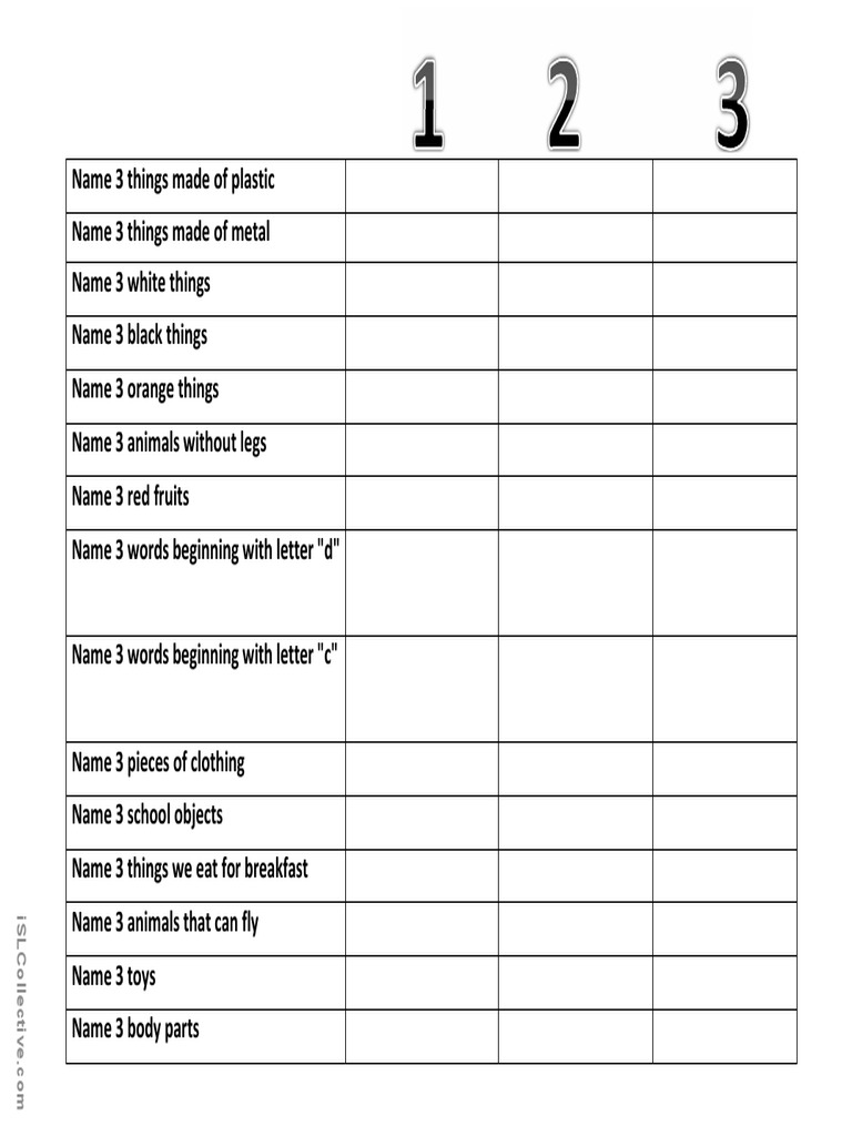 Name Three Things | PDF