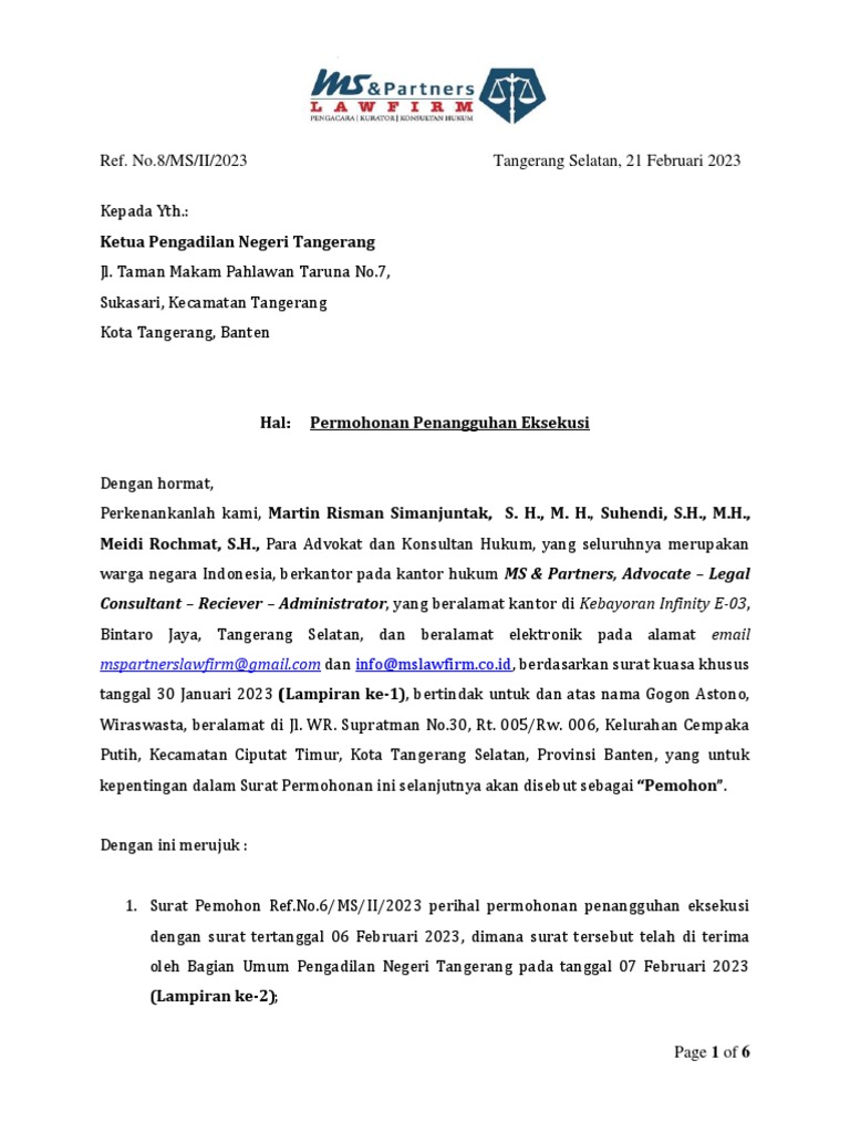 Permohonan Penangguhan Eksekusi 21022023 - MS Fix Copy TTD | PDF