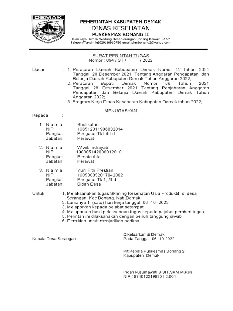 CONTOH SPT Skrining Keshtn Usia Produktif | PDF