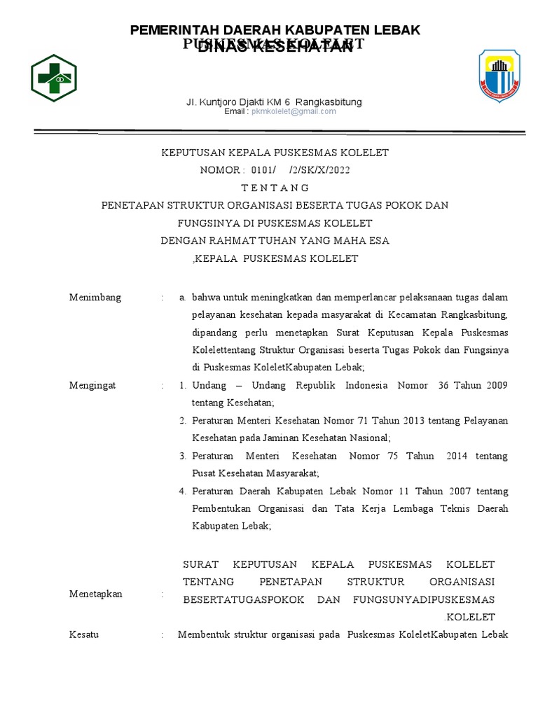 2.1.1.1 & 2.3.1.1 SK Struktur Organisasi Kol | PDF