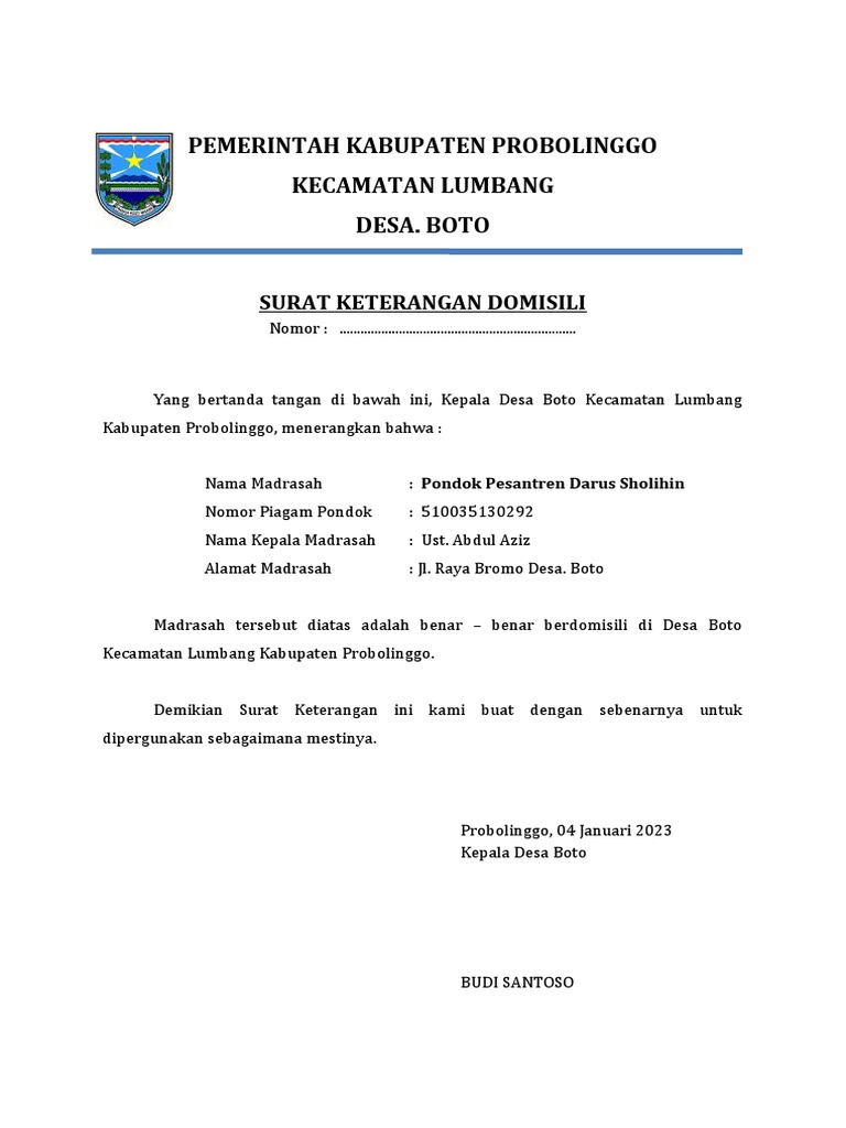 Contoh Suket Domisili Madrasah | PDF