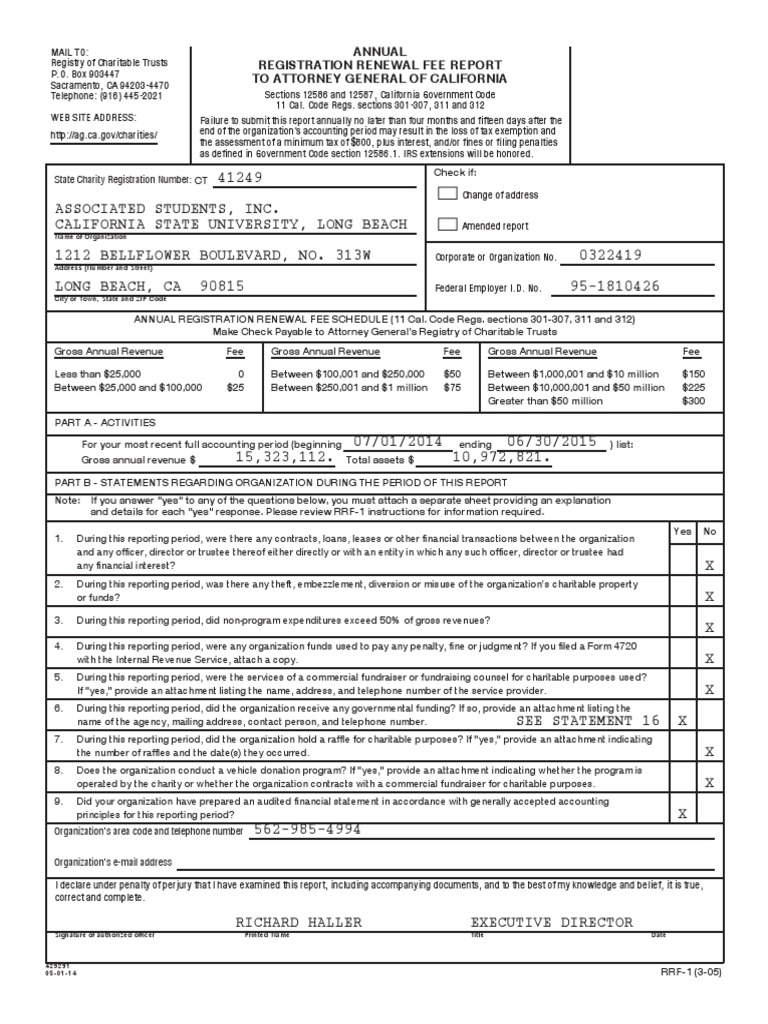 2014 2015 Annual Registration Renewal Form RRF 1 | PDF | Charitable ...
