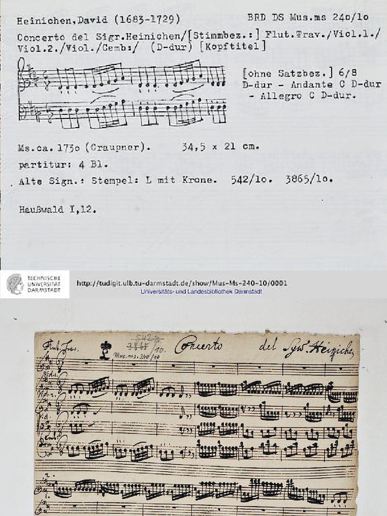 Johann David Heinichen (1683 - 1729) Flute Concerto in D Major | PDF