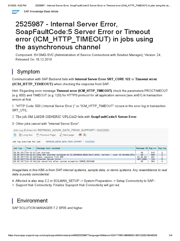 Internal Server Error, SoapFaultCode - 5 Server Error or Timeout Error ...