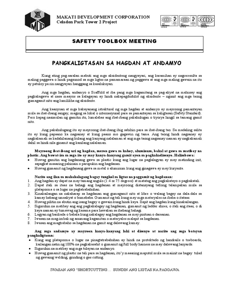 Pangkaligtasan Sa Hagdan at Andamyo | PDF