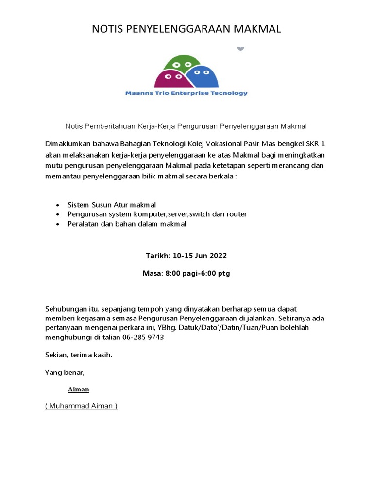 Notis Penutup Bengkel | PDF