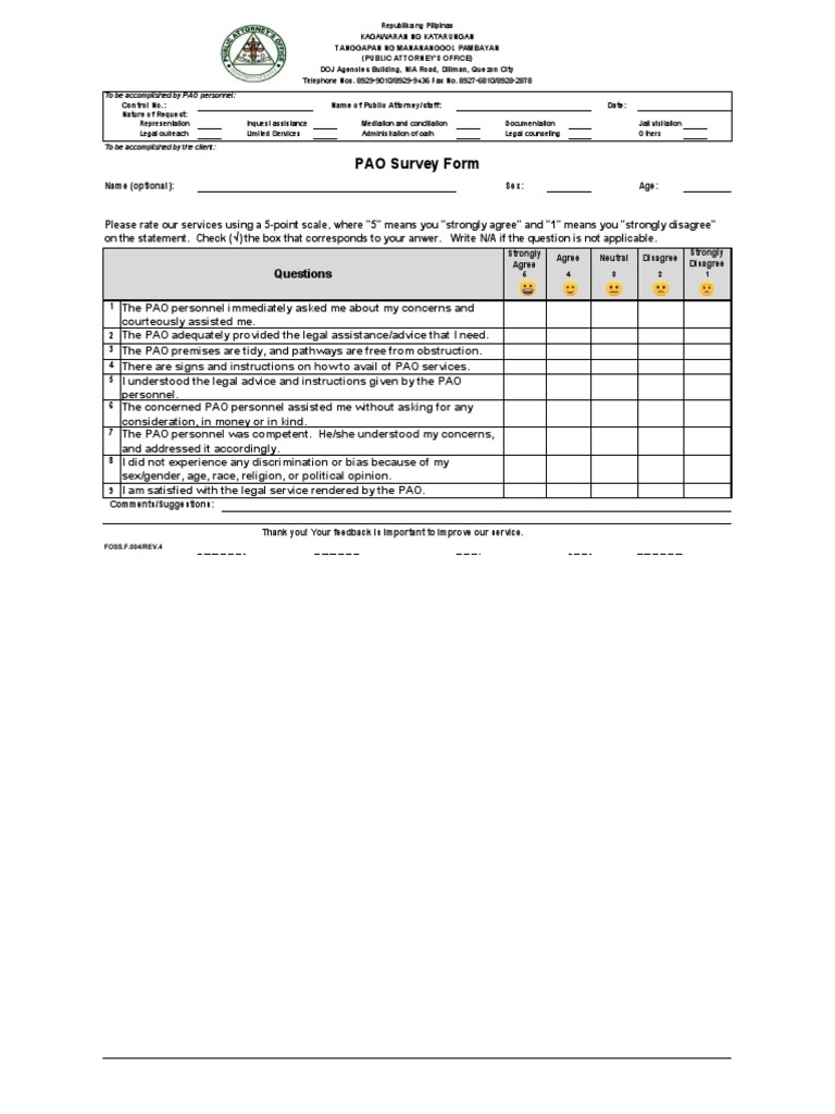 PAO Service Feedback Survey Form | PDF | Justice | Crime & Violence