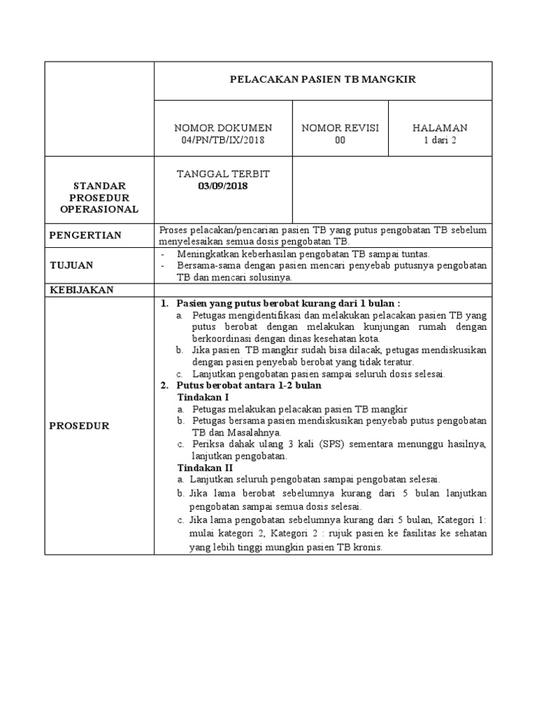 Spo PELACAKAN PASIEN TB MANGKIR | PDF