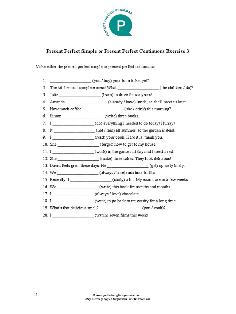 Present Perfect Simple or Present Perfect Continuous 3 | PDF | Career ...