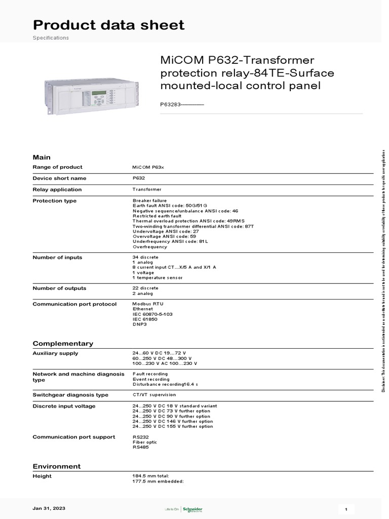 Easergy MiCOM P63x Protection Relays - P63283 | PDF | Power Supply ...