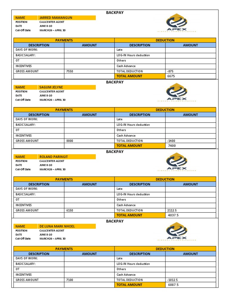 Apex Backpay | PDF | Cash | Balance Sheet
