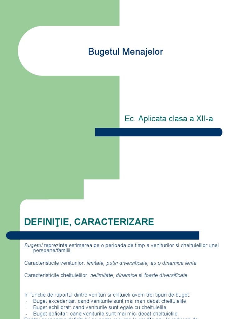 Lectie EC - APLICATA XII Bugetul Personal Si de Familie | PDF