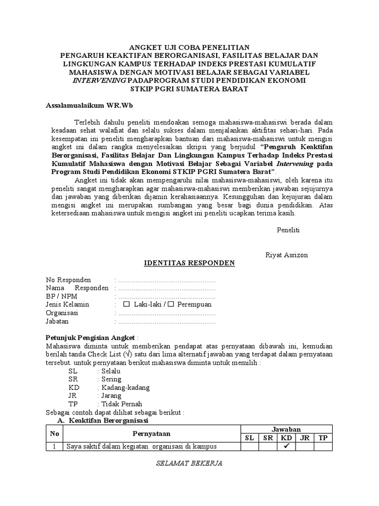 Angket Uji Coba | PDF