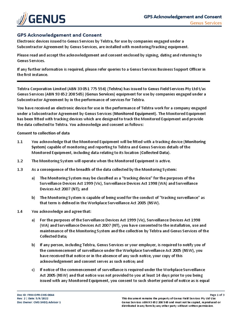 TSA - GPS Acknowledgement and Consent | PDF | Surveillance | Information