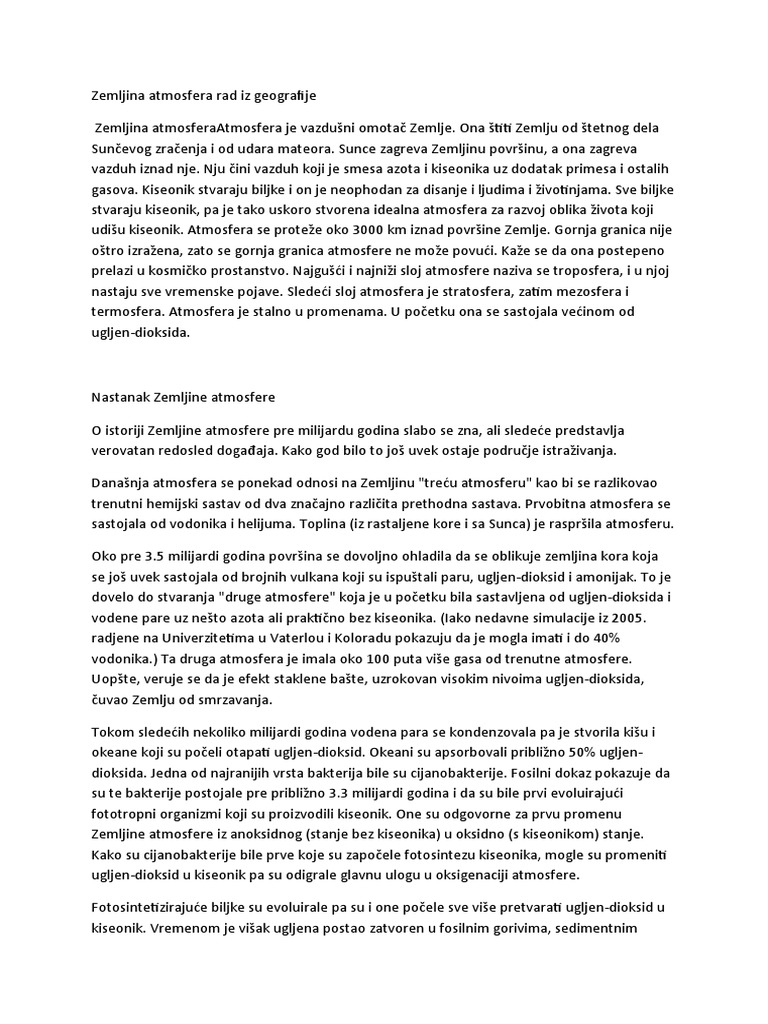 Zemljina Atmosfera Rad Iz Geografije | PDF