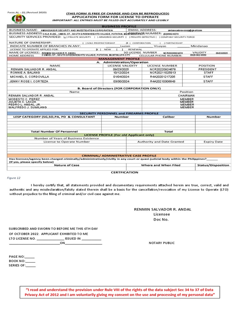 Sosia License Application Certification | PDF | Justice | Crime & Violence