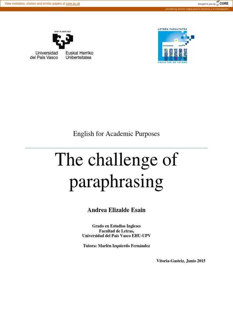 The Challenge of Paraphrasing: English For Academic Purposes | PDF ...