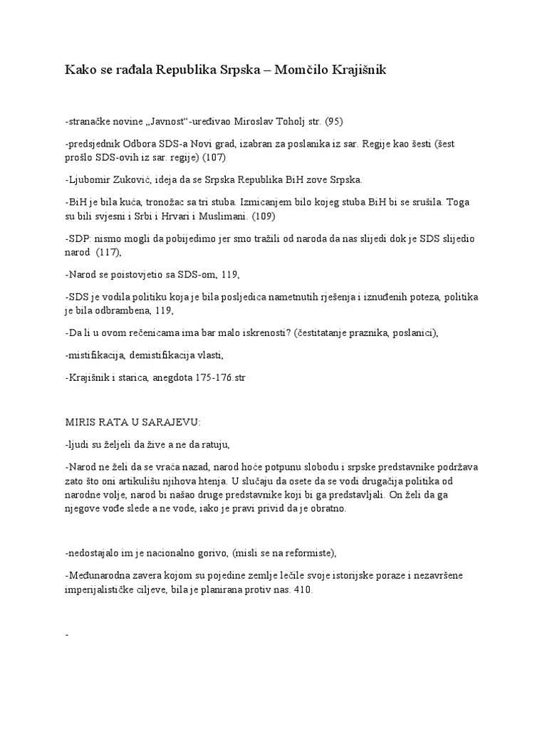 Kako Se Rađala Republika Srpska | PDF