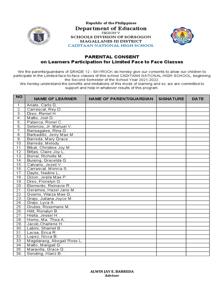 Parent Consent - F2F | PDF