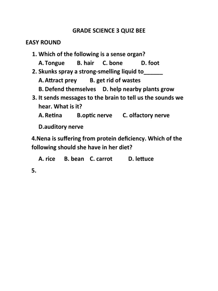 Grade Science 3 Quiz Bee | PDF