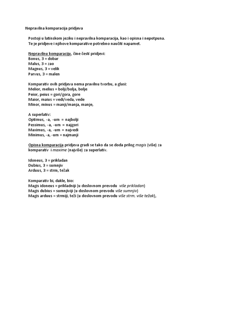 Nepravilna Komparacija Pridjeva I-Gimn, 30.4.2020. | PDF