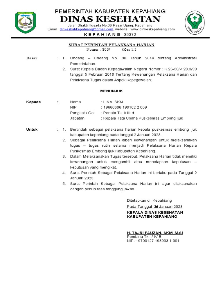 Surat Perintah Pelaksana Harian | PDF