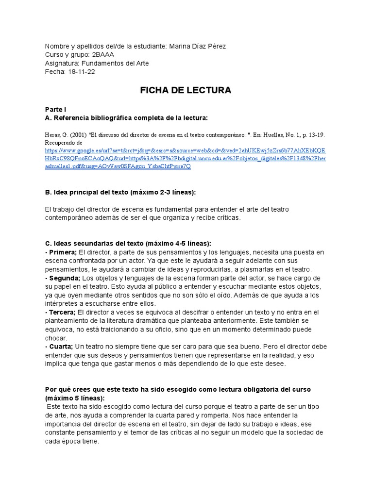 Ficha de Lectura 1 | PDF | Teatro