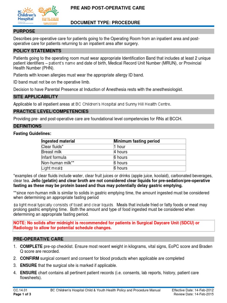 Pre and Post-Operative Care Guidelines | PDF | Surgery | Anesthesia