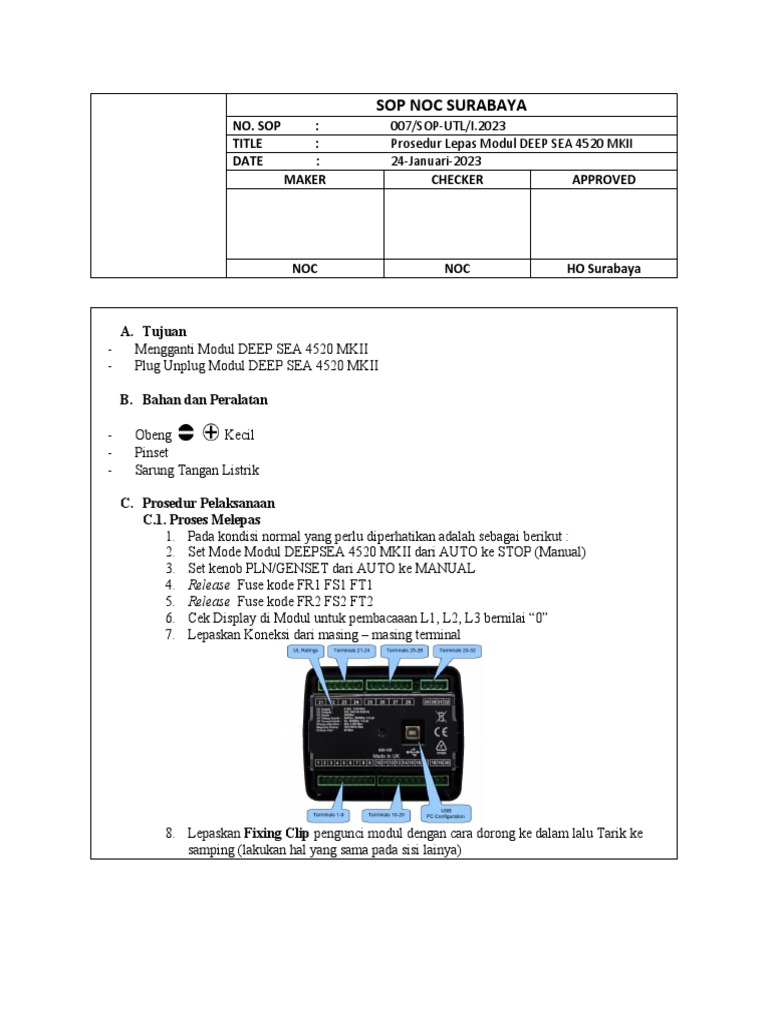 SOP Lepas Modul DEEP SEA 4520 MKII | PDF