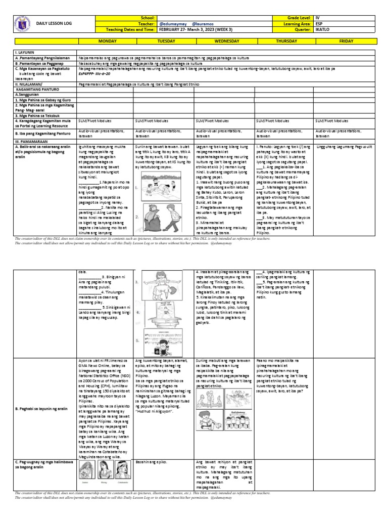 DLL - ESP 4 - Q3 - W3 - Pangkat-Etniko@edumaymay@lauramos | PDF