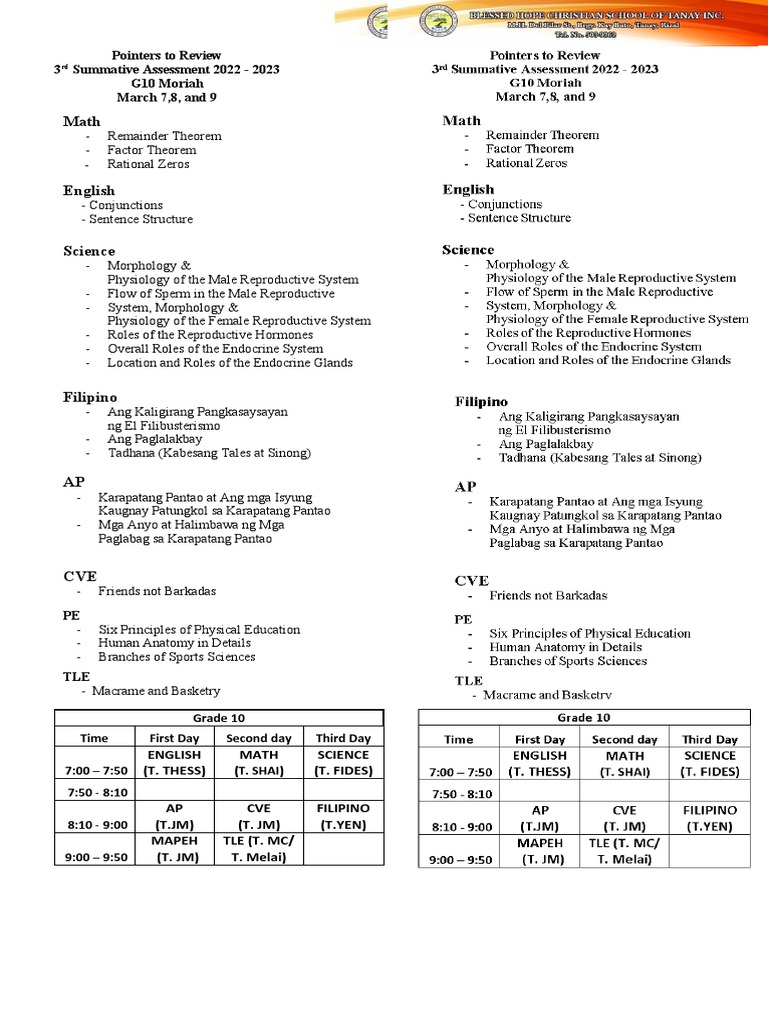 Third Summative Assessment 2022 - 2023 | PDF
