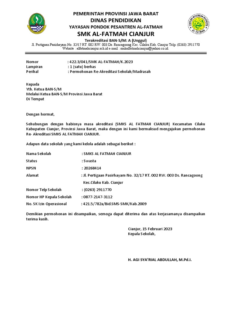 Contoh Surat Ajuan Reakreditasi Https | PDF